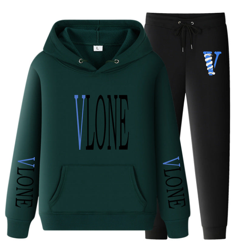 Vlone Hoodie & Pants 2 Piece Set Printed Casual Sports Loose Suit ...